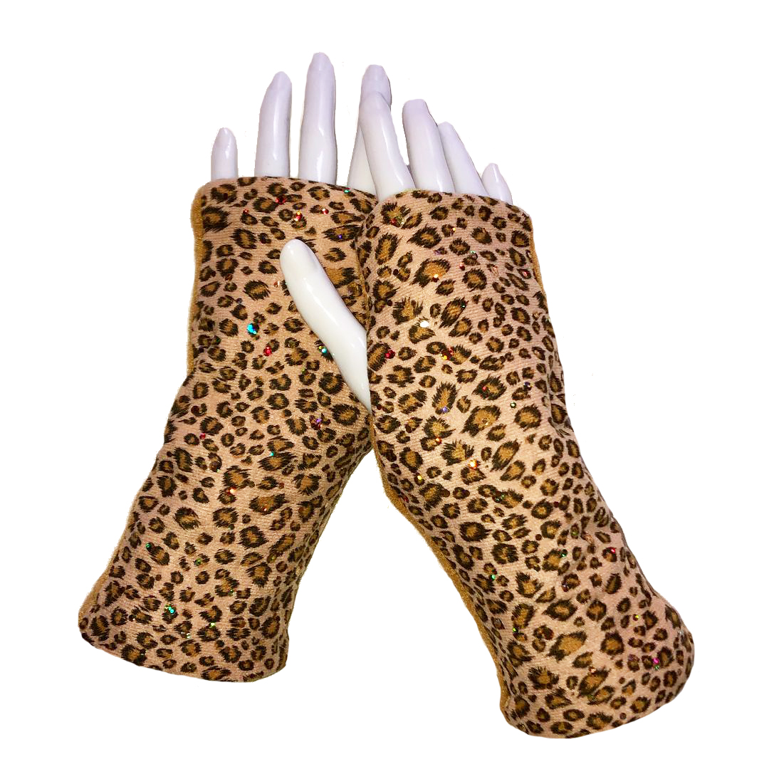 Fingerless Gloves Leopard Sparkle TURTLE GLOVES REVERSIBLE