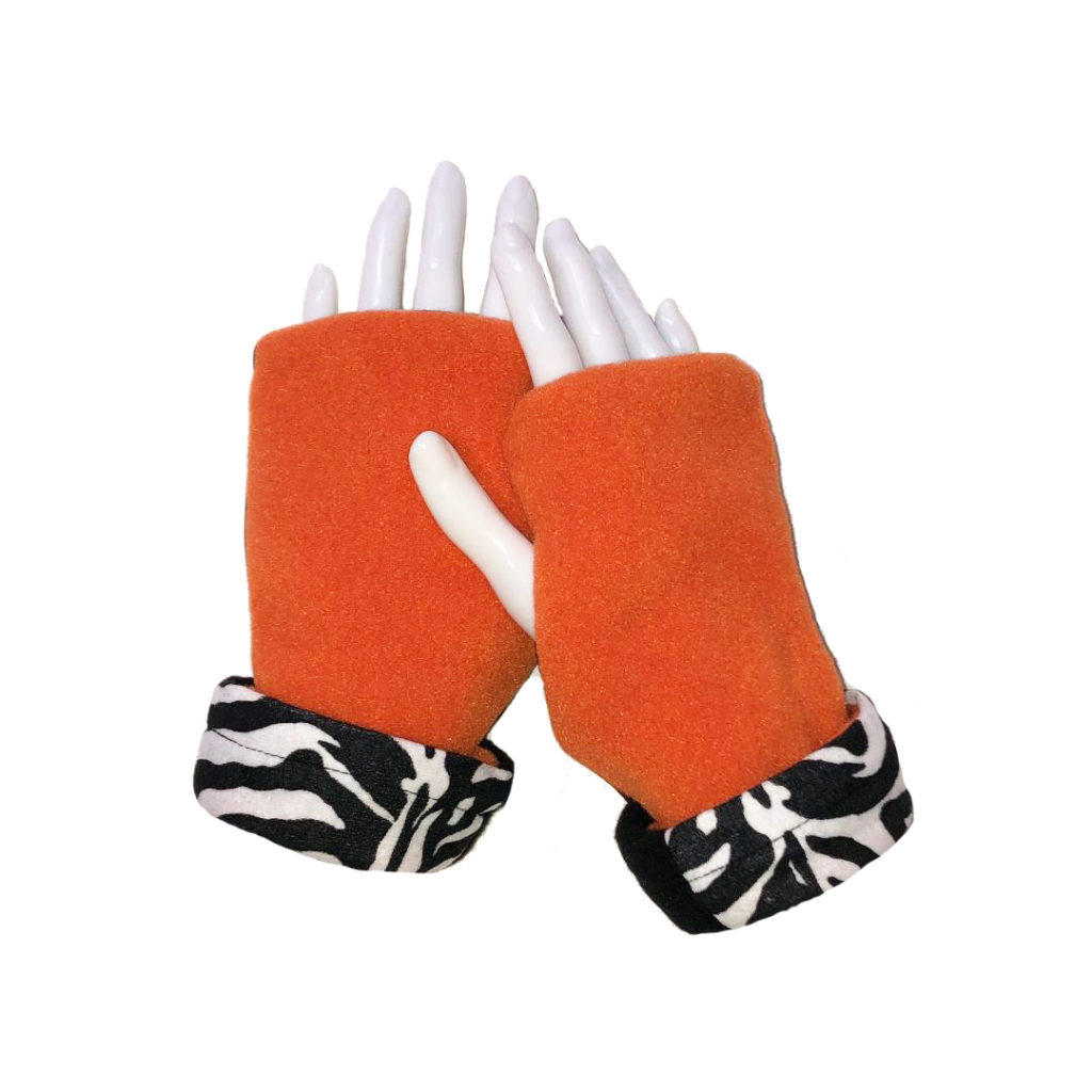Tiger Gloves Fingerless REVERSIBLE Tiger Zebra - Turtle Gloves